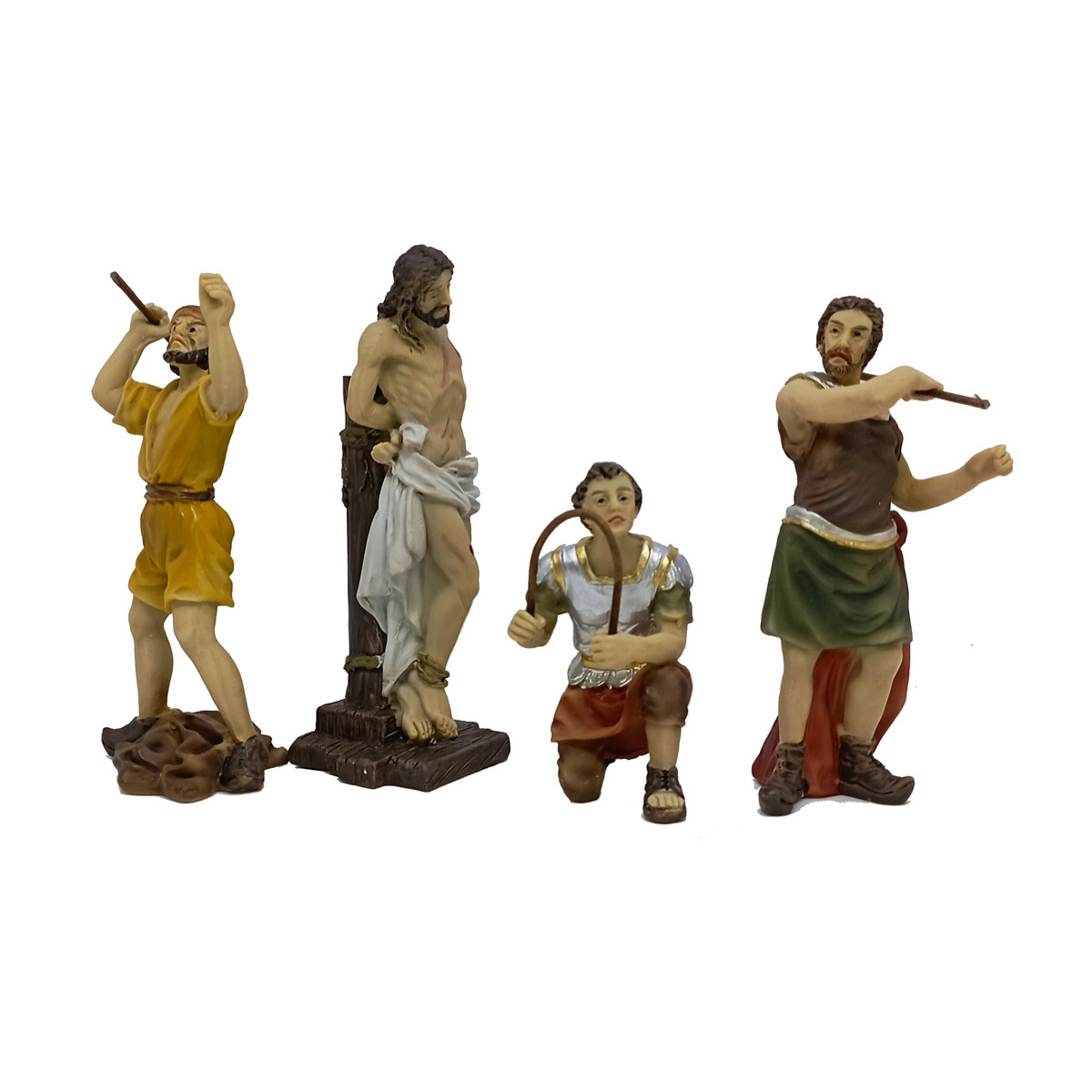 La Flagelación De Jesús Grupo De Cuatro Figuras En Resina Pintadas A Mano Tamaño 9cm