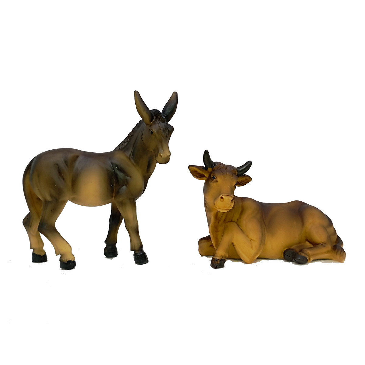 Animales para el Belén, Buey tumbado y mula de pie en resina, pintados ...