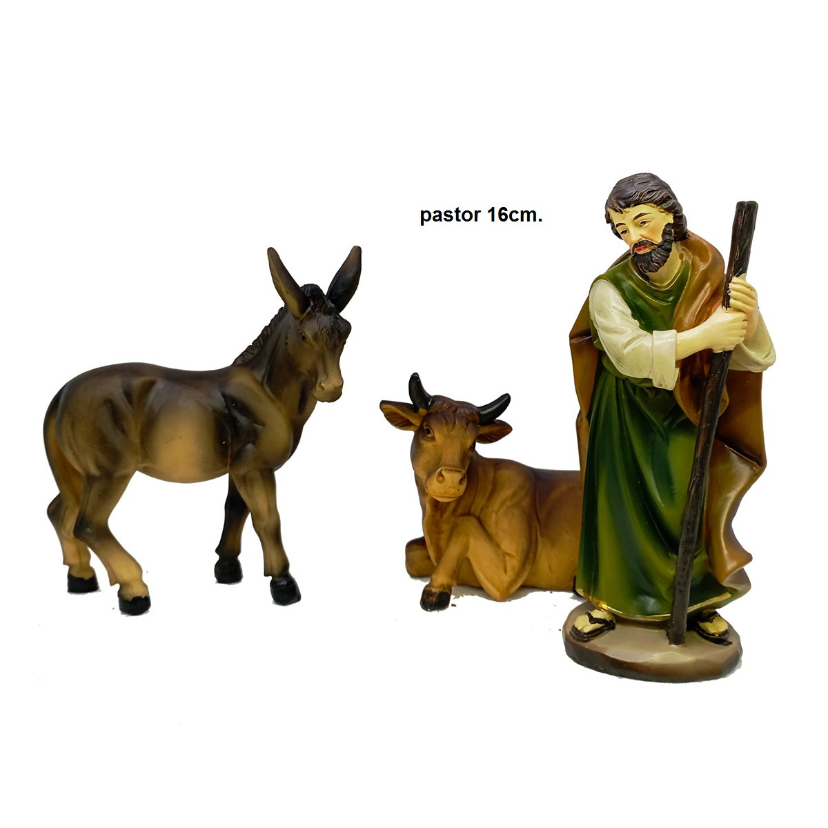 Animales para el Belén, Buey tumbado y mula de pie en resina, pintados ...